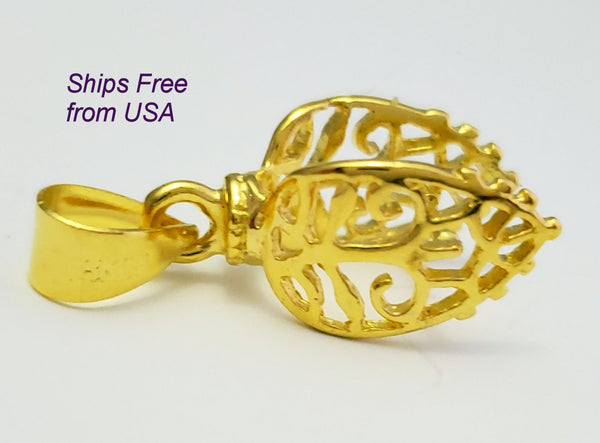 Jewelry Findings - Bails - Gold Color, Large Filigree Pinch Bails ...